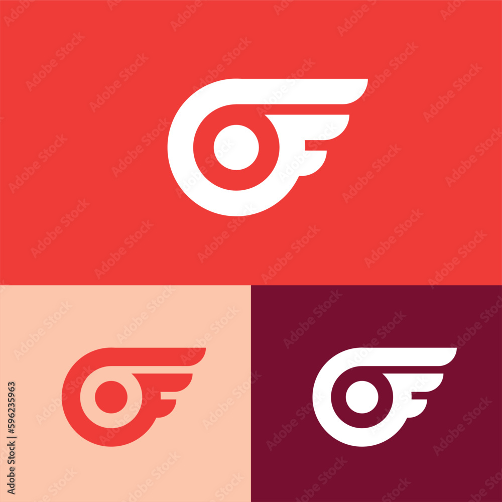 Vector logo illustration of wing in circle sign perfect for airplane ...