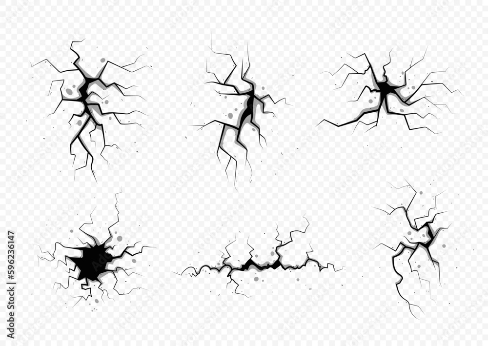 Ground cracks set. Collection of fractures on copy space. Design ...