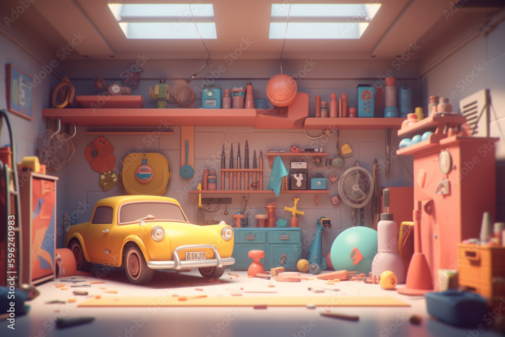 cartoon game scene garage layout of professional tools , Generative Ai ...