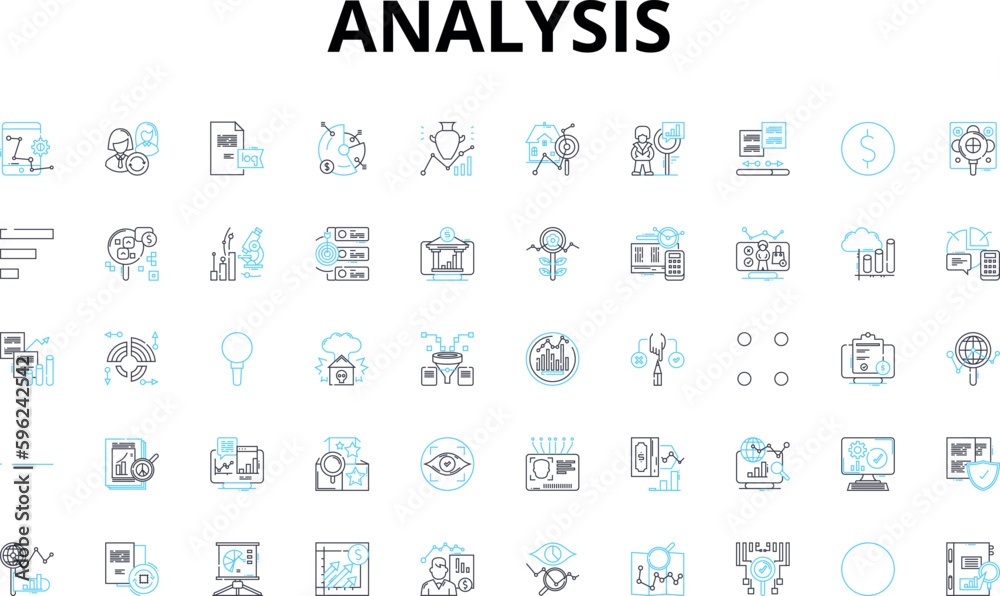 Analysis linear icons set. Examination, Evaluation, Assessment ...