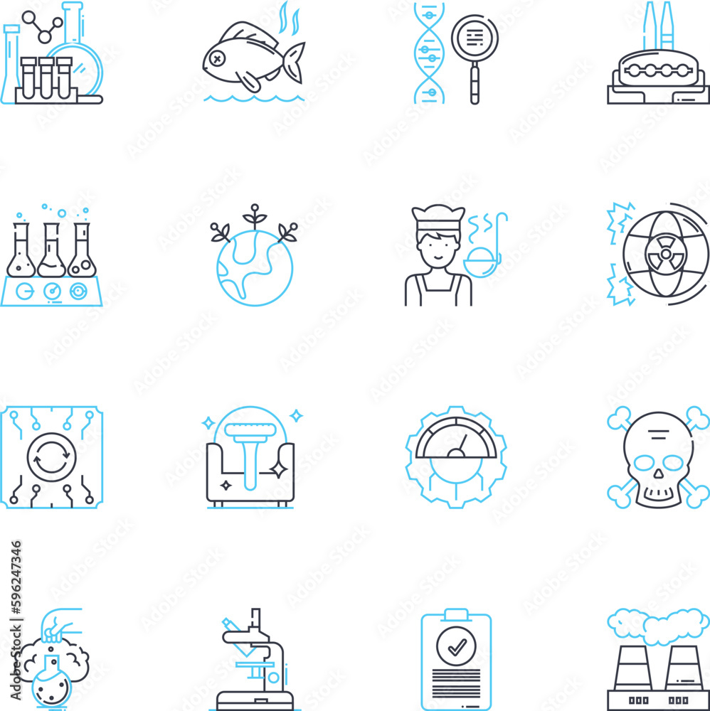 Chemical transformation linear icons set. Reactivity, Conversion ...