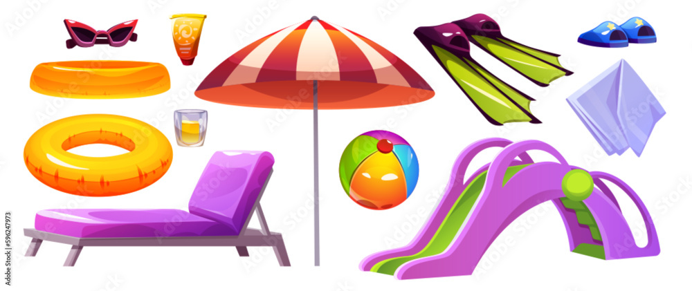 Summer sea beach element vector cartoon illustration set. Isolated ...