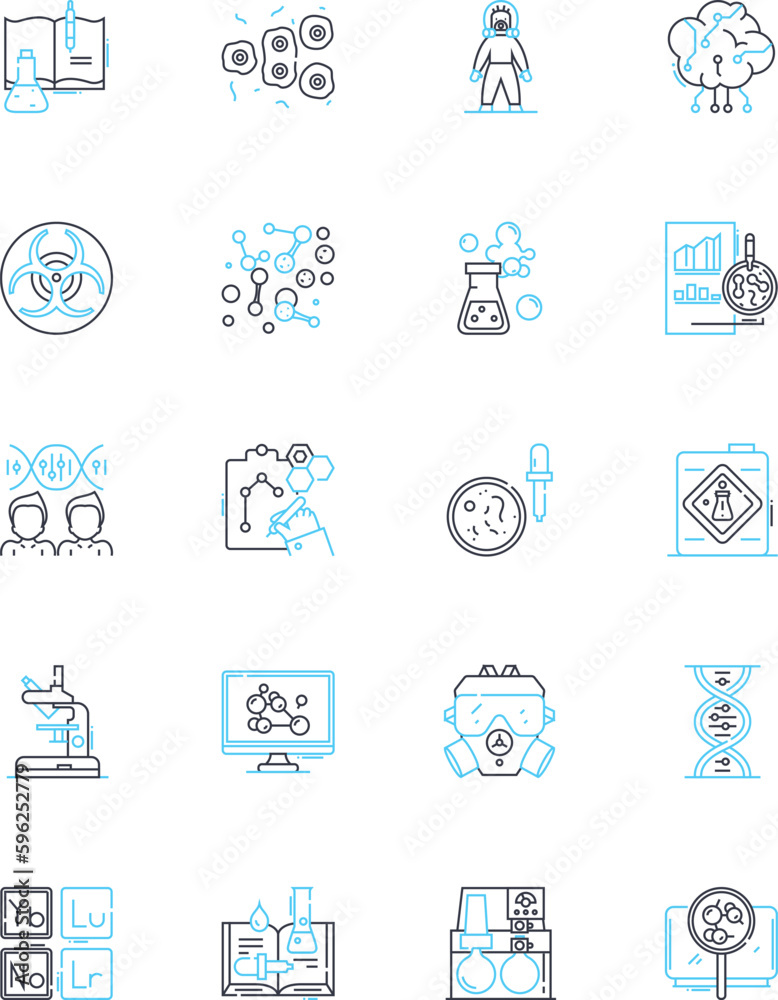 Physical science linear icons set. Kinetics, Dynamics, Thermodynamics ...