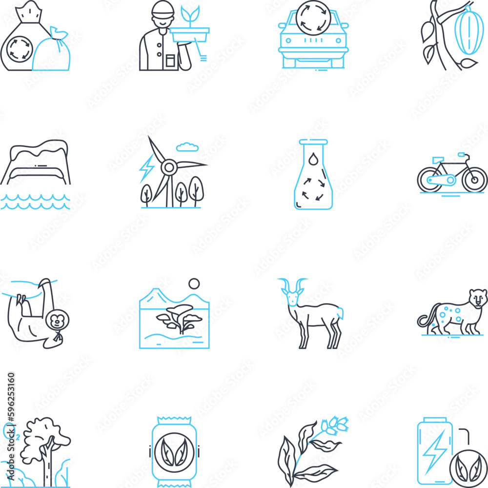 Ecosystem linear icons set. Diversity, Interdependence, Biodiversity ...