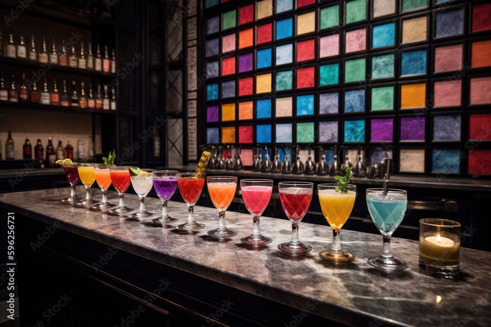 bar with colorful cocktail menu, featuring unique and creative drinks ...