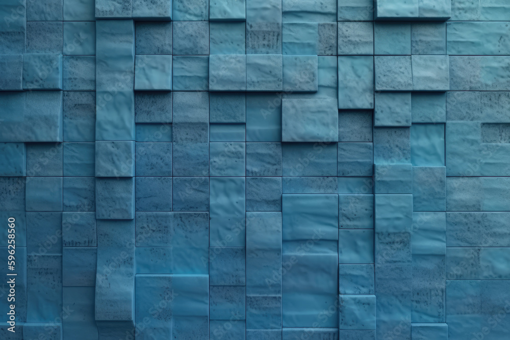 Blue Patina, 3D Mosaic Tiles arranged in the shape of a wall. Textured ...