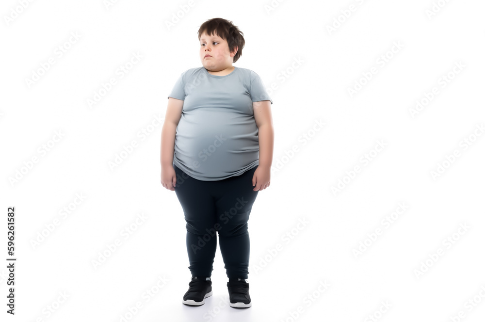 Obese of overweight child or boy posing on full figure, isolated on a ...