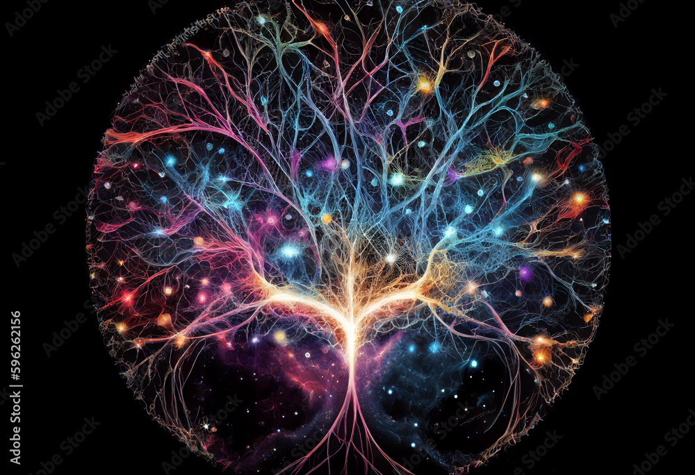 Human brain consisting of protons and neurons, nerve impulses. AI ...