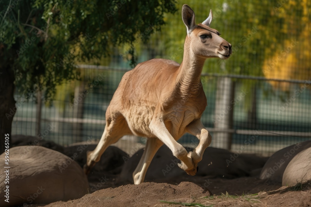 excited kangaroo bouncing and hopping around, showing off its speed and ...