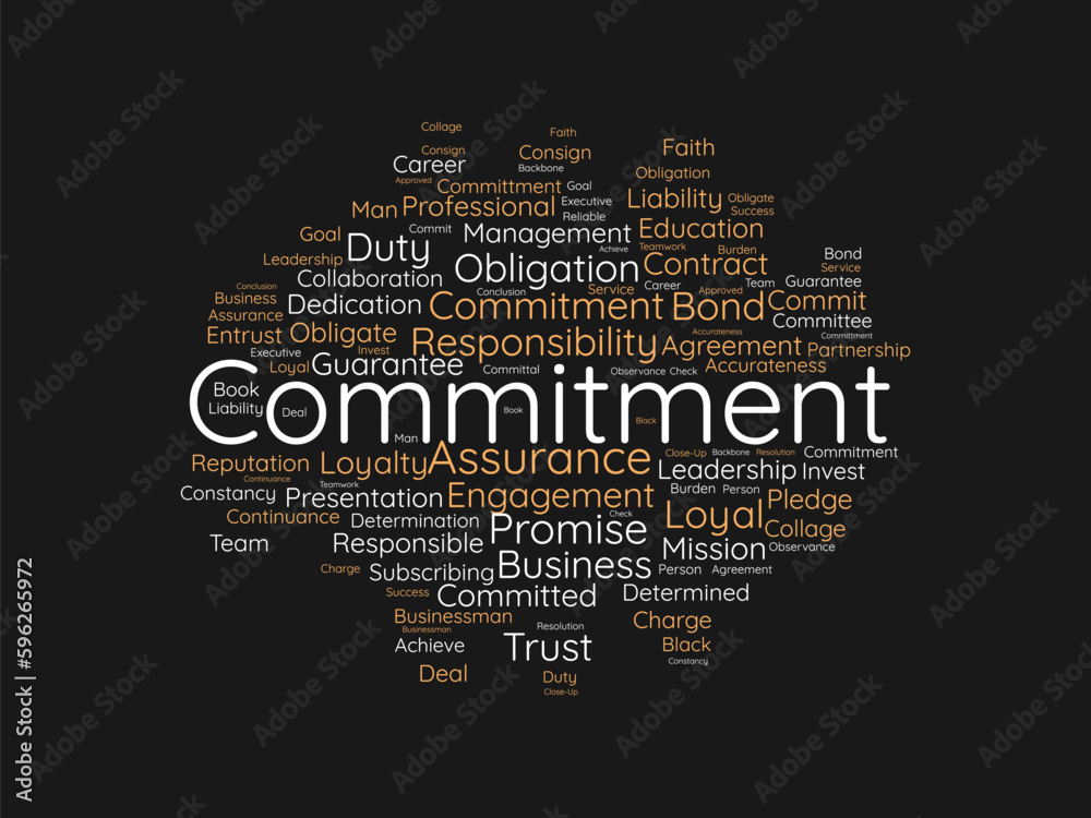 Word cloud background concept for Commitment. Responsibility engagement ...