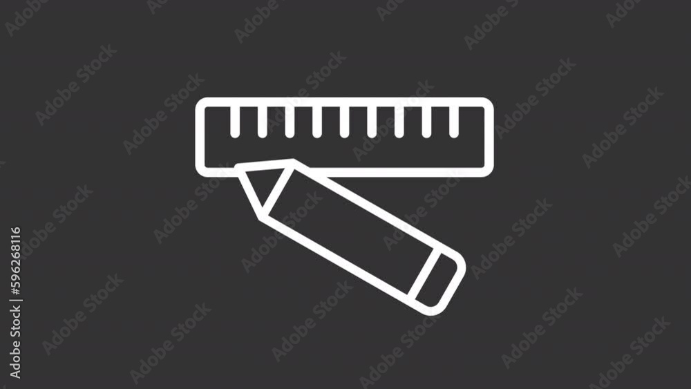 Animated pencil and ruler white icon. School supplies. Accurate ...