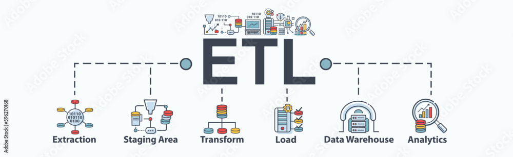 ETL extraction transform load banner web icon for organization. Data ...
