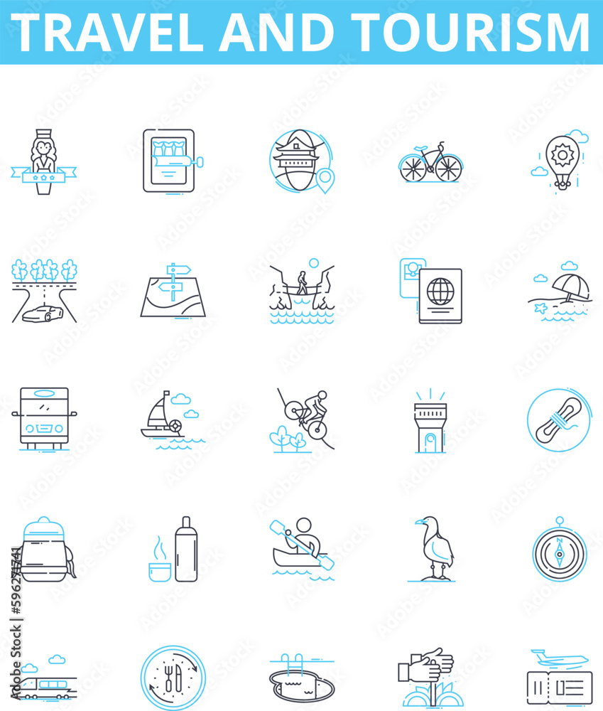 Travel and tourism vector line icons set. Voyage, Trip, Adventure, Tour ...