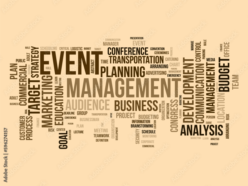 Word cloud background concept for event management. Marketing planning ...