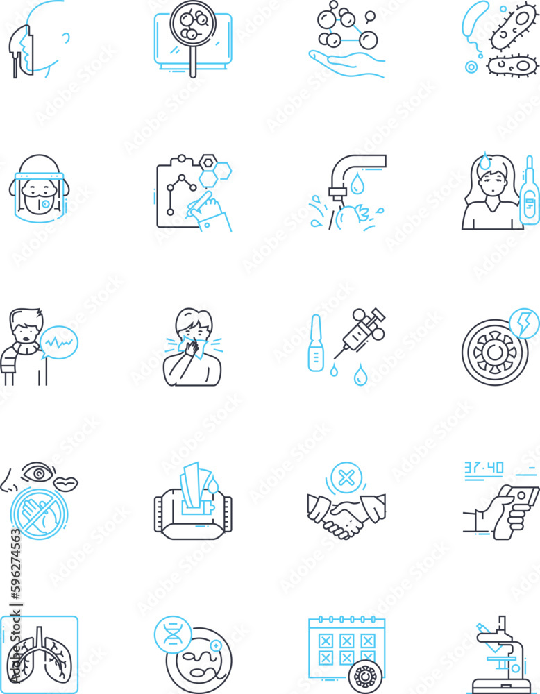 Microorganisms linear icons set. Bacteria, Virus, Fungi, Yeast, Algae ...