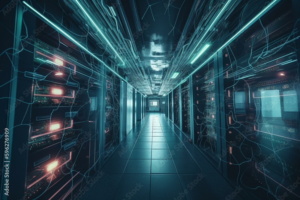 Modern decor of data center and super computer found in server room ...