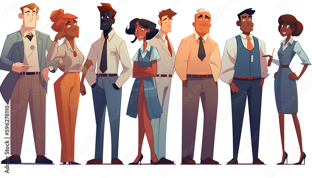 Diversity meets business, A team of cartoon characters from different ...