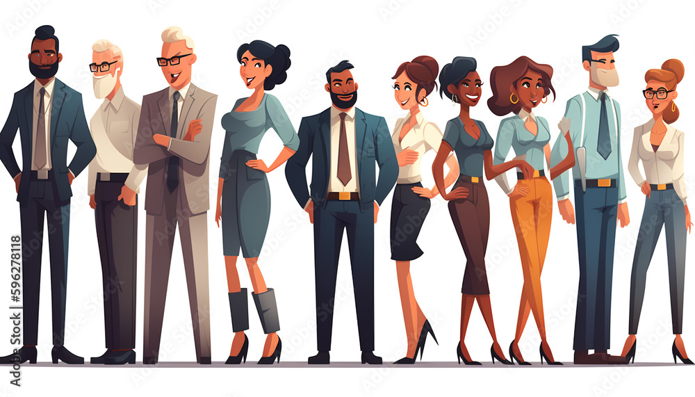 Diversity meets business, A team of cartoon characters from different ...