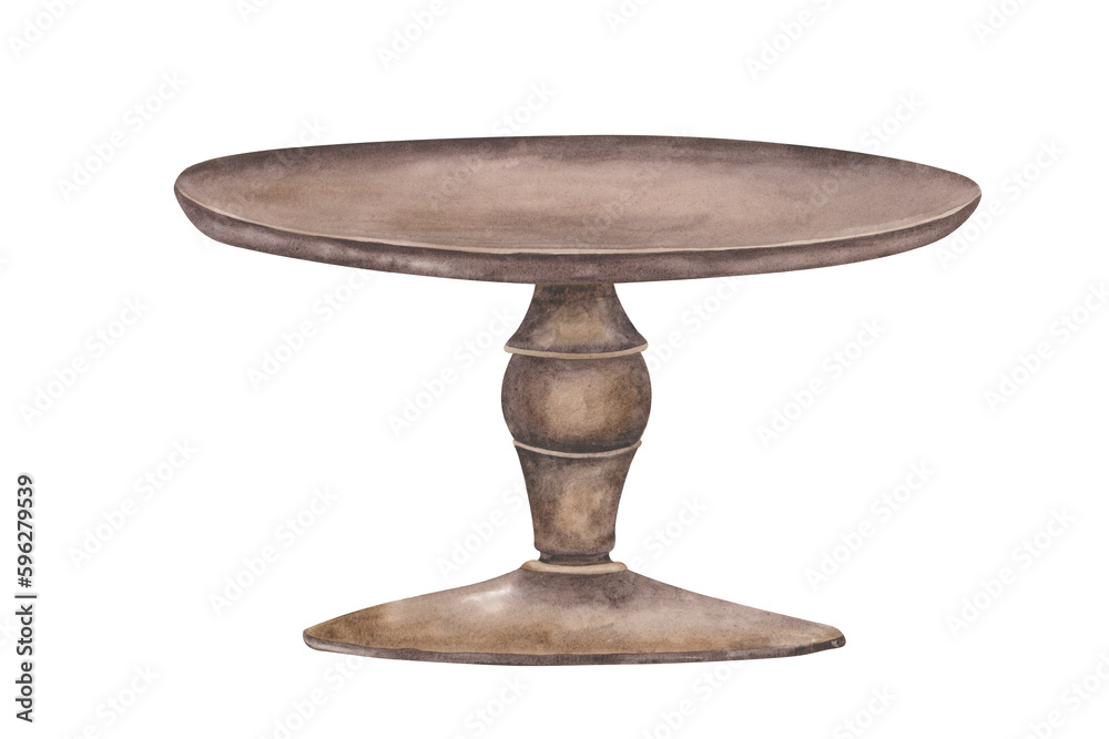 Dark wood cake stand. Watercolor illustration isolated on white ...