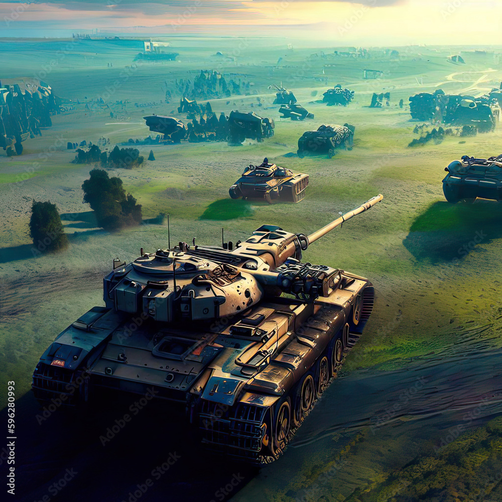 Tanks are moving on the battlefield. Counteroffensive operation. Stock ...