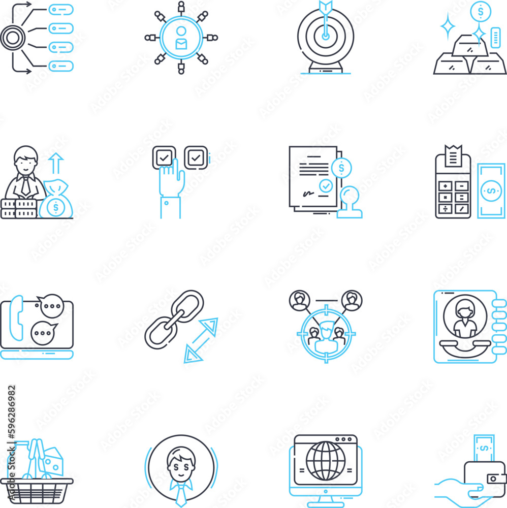 Display ads linear icons set. Impressions, Clicks, CTR (click-through ...