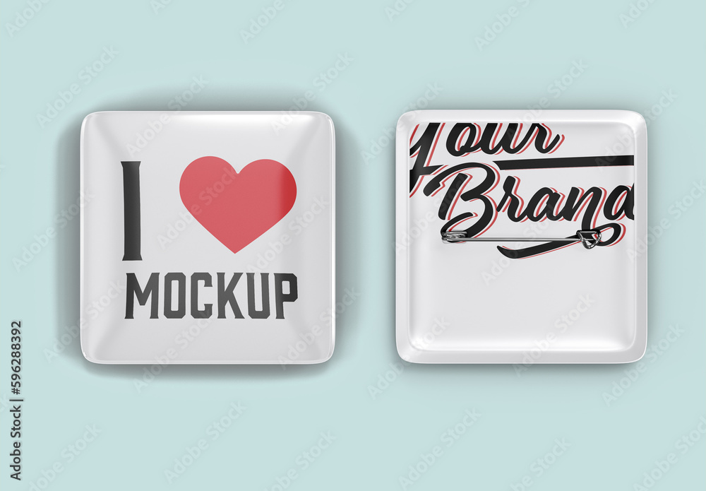 Square Metallic Button Pins Mockup Stock Template | Adobe Stock