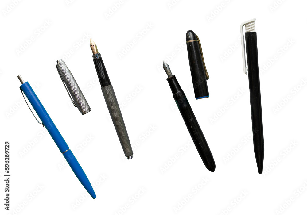 minimalist ballpoint and fountain pen isolated or on white background ...