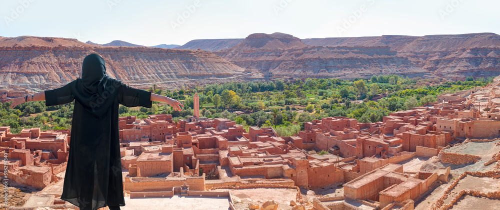 Old kasbah in Tinerhir, typical Moroccan town beside an oasis in Dades ...