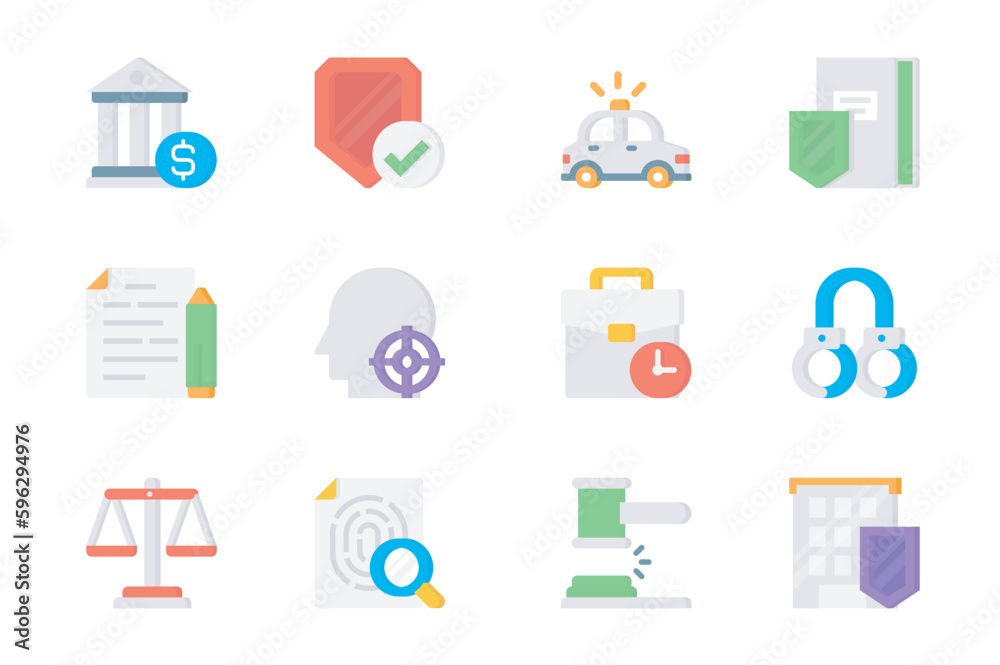 Law and justice 3d icons set. Pack flat pictograms of court building ...