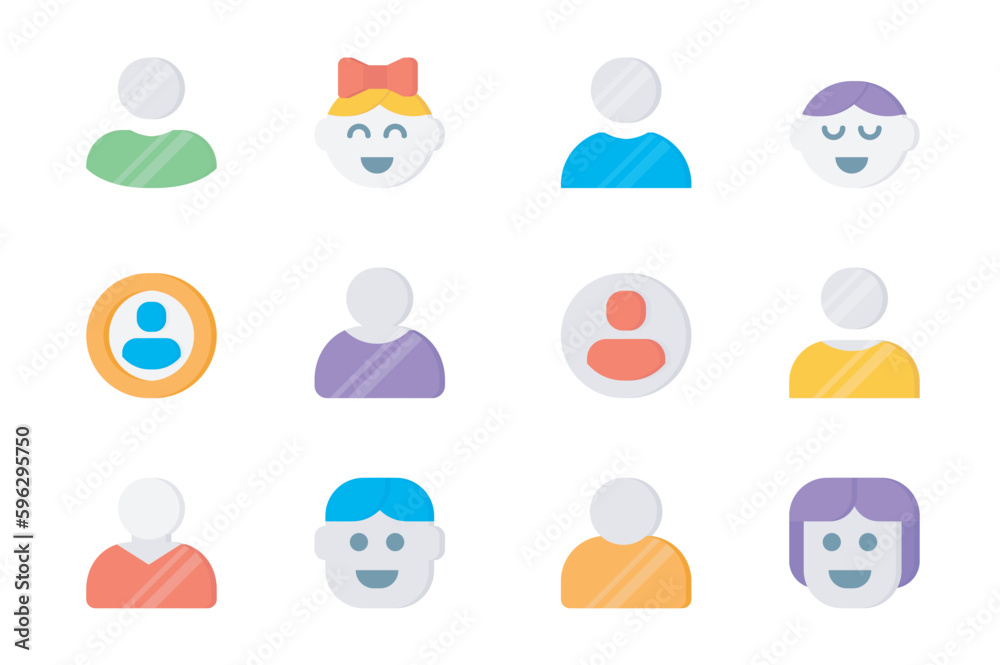 Profile 3d icons set. Pack flat pictograms of human avatars for man ...