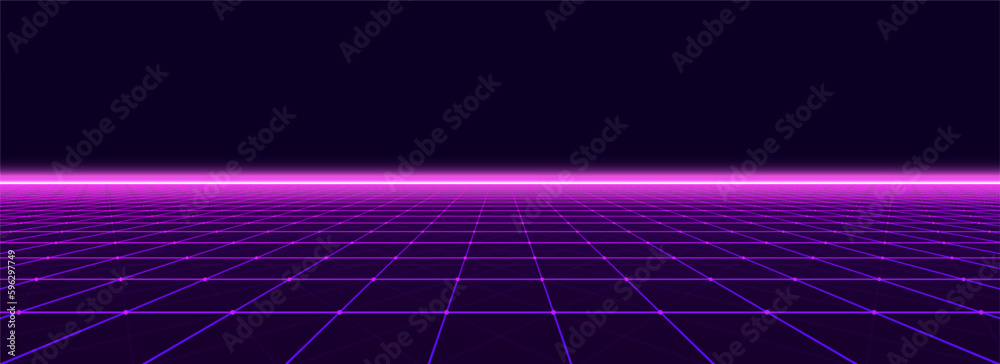 Abstract retro perspective grid. Vector futuristic polygonal background ...