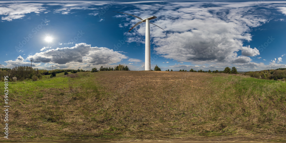 full seamless spherical 360 hdri panorama view near huge windmill ...