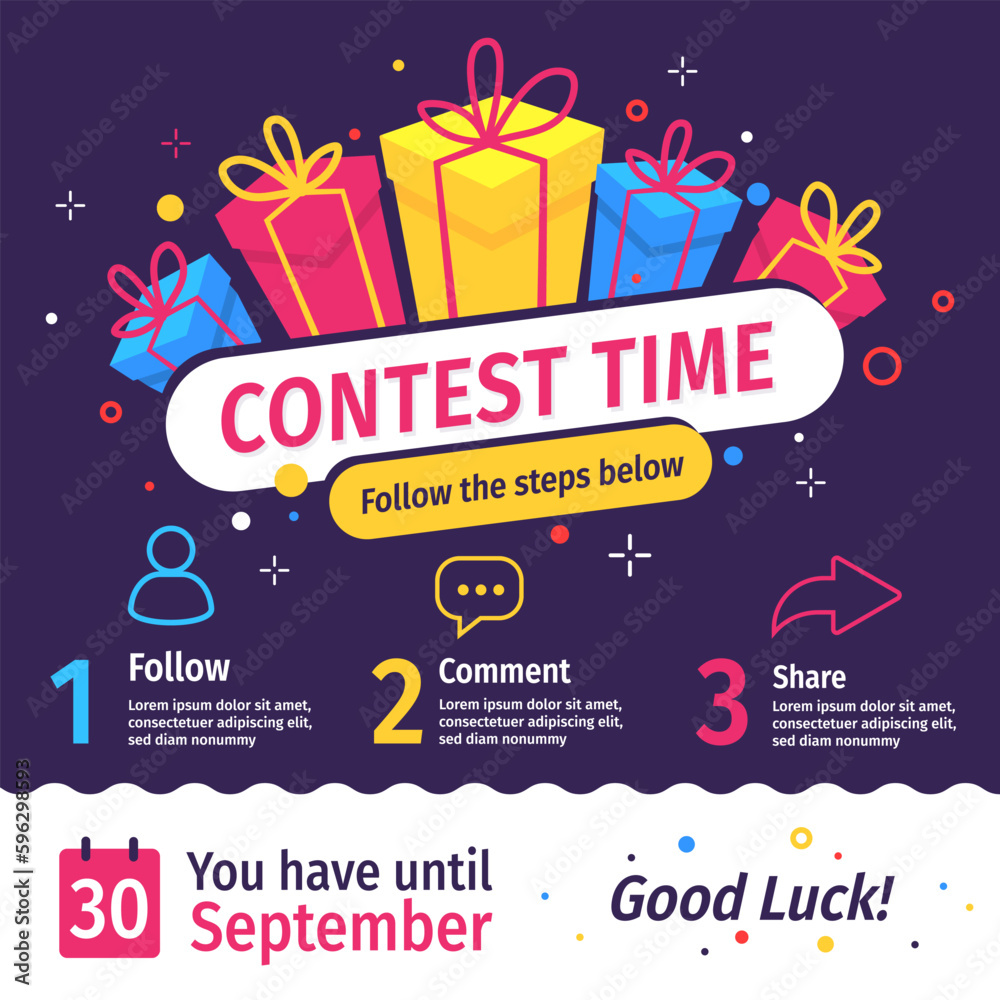 Vector quiz template with illustration of gift box on white color ...