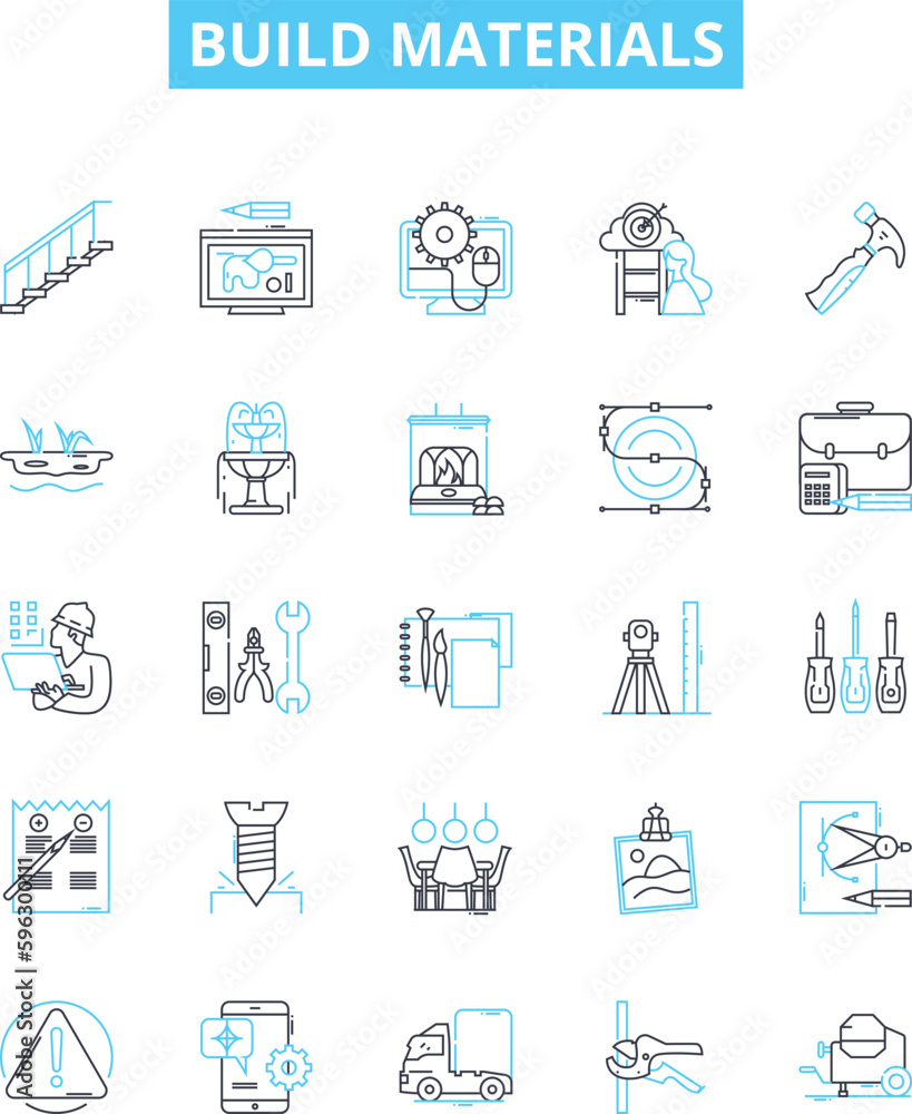 Build materials vector line icons set. Bricks, Cement, Sand, Gravel ...