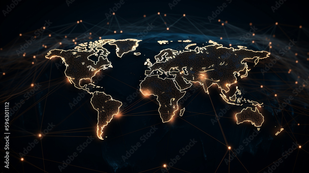 computer network world map with animation of connected lines dots ...