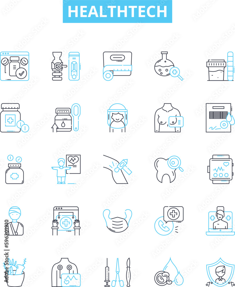 HealthTech vector line icons set. HealthTech, MedicalTech, CareTech ...