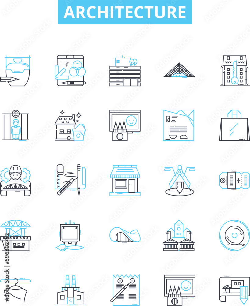Architecture vector line icons set. Structure, Design, Facade, Building, Planning, Form, Space ...