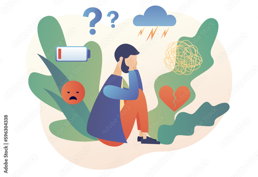 Depressed man sitting on floor. Depression mental. Mental health and ...