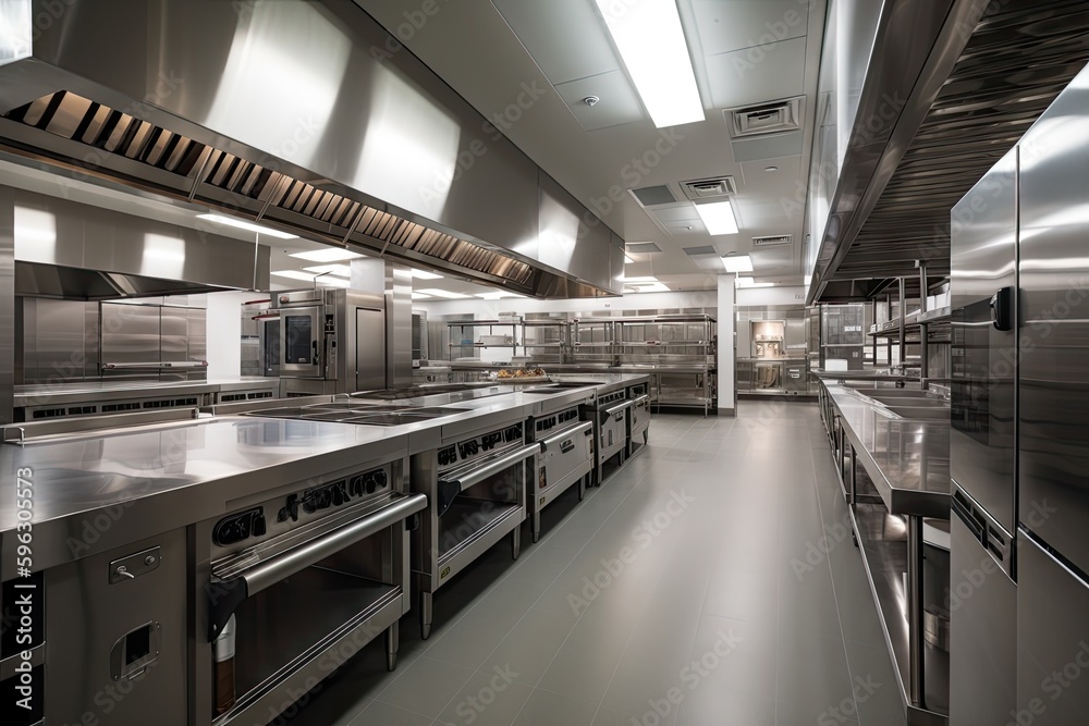 high-volume kitchen with fast-paced and efficient workflow, where cooks ...
