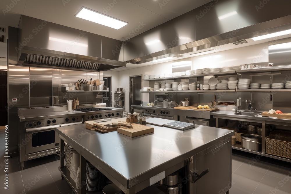 high-volume kitchen with specialized workstations for different roles ...