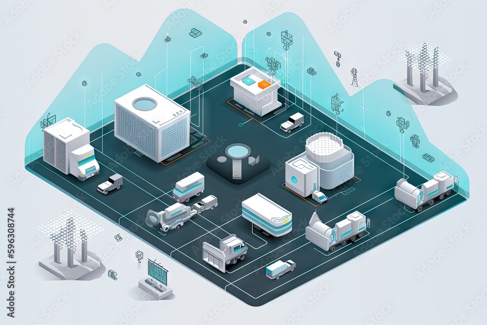 network of iot sensors measuring air quality and temperature, sending ...