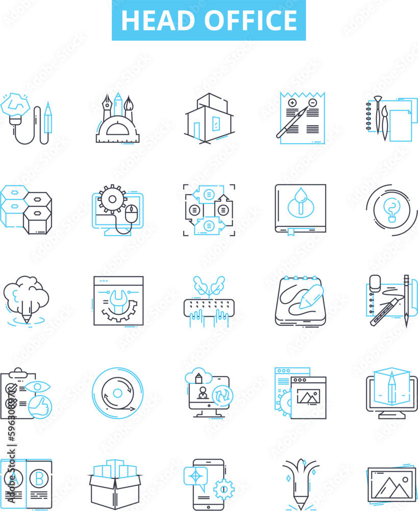 Head office vector line icons set. Headquarters, Main, Central, Base ...