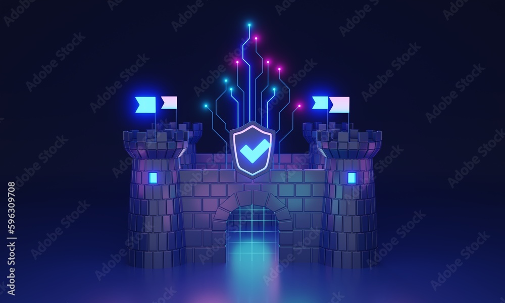 Cybersecurity and digital information protection 3D illustration concept. Save data with ...