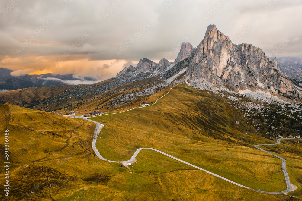 Pathway from Snake Road to high mountain range illuminated by bright ...