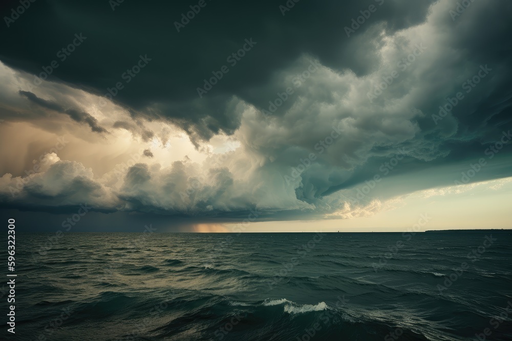 storm clouds rolling in over the horizon, signaling the approach of a ...