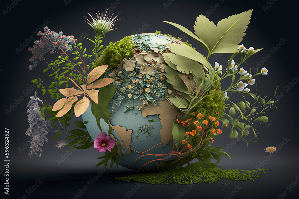Innovative composition shows the Earth as a 3D Model covered in vibrant ...