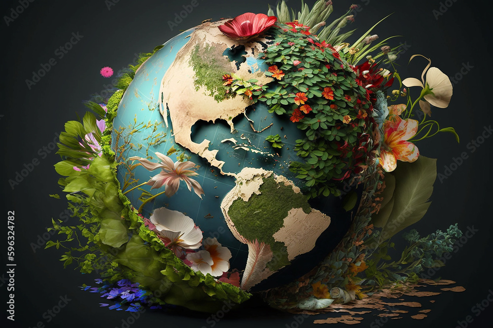 Innovative composition shows the Earth as a 3D Model covered in vibrant ...