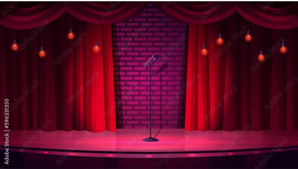 Comedy theater empty stage vector illustration. Cartoon concert or ...