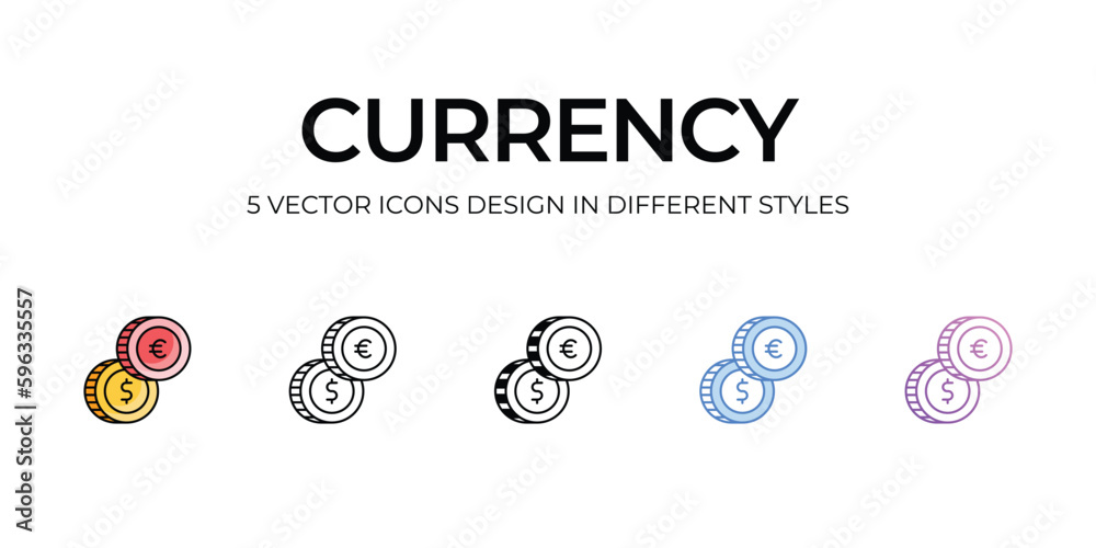Currency Icon Design in Five style with Editable Stroke. Line, Solid ...