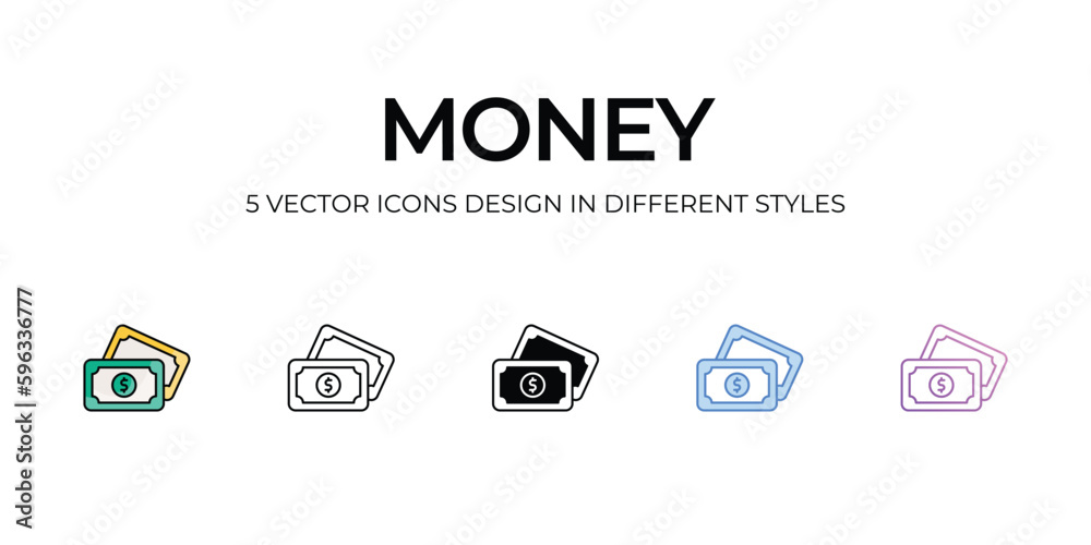 Money Icon Design in Five style with Editable Stroke. Line, Solid, Flat ...